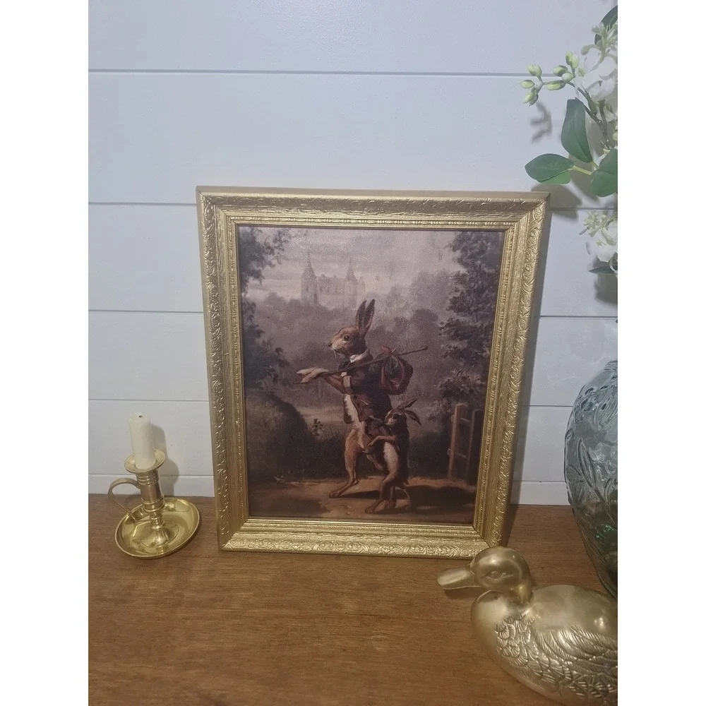 Accents | Vintage Ornate Gold Frame With New Canvas Art Rabbits | Poshmark